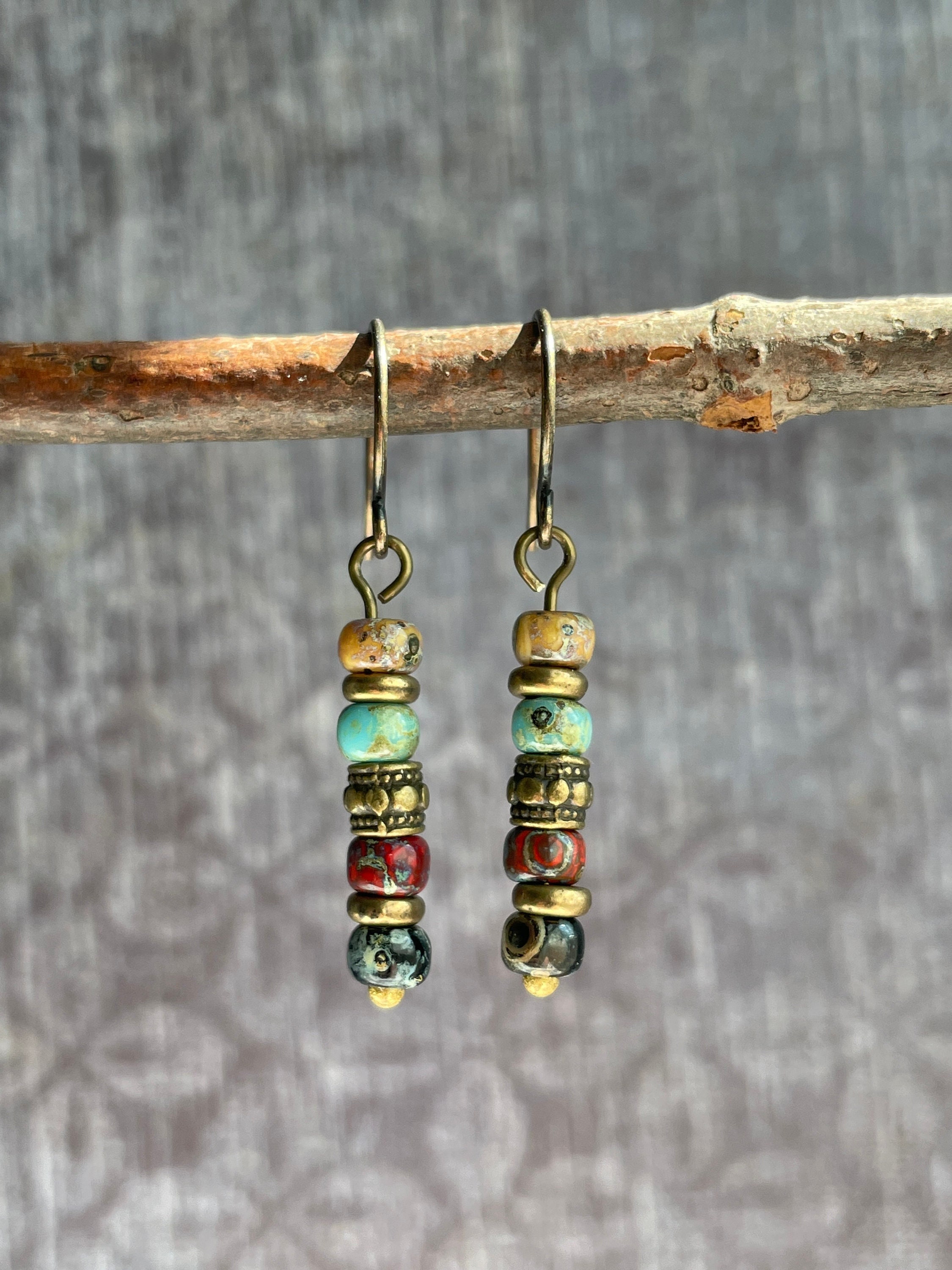 Small Boho Earrings / Stack Earrings / Beaded Dangle Earrings - Etsy