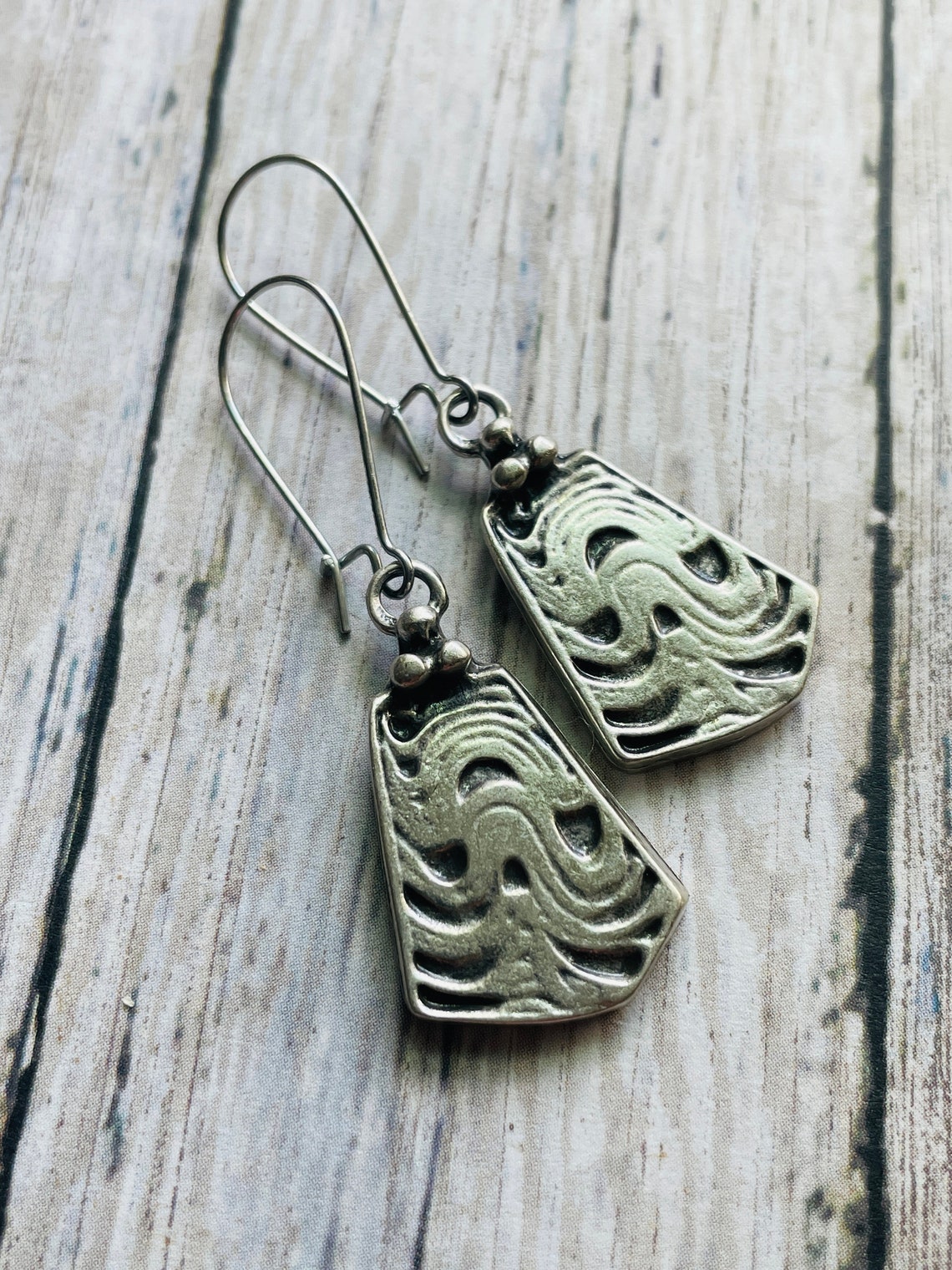 Rustic Wave Earrings / Long Silver Dangle Earrings / Boho Drop Earrings ...