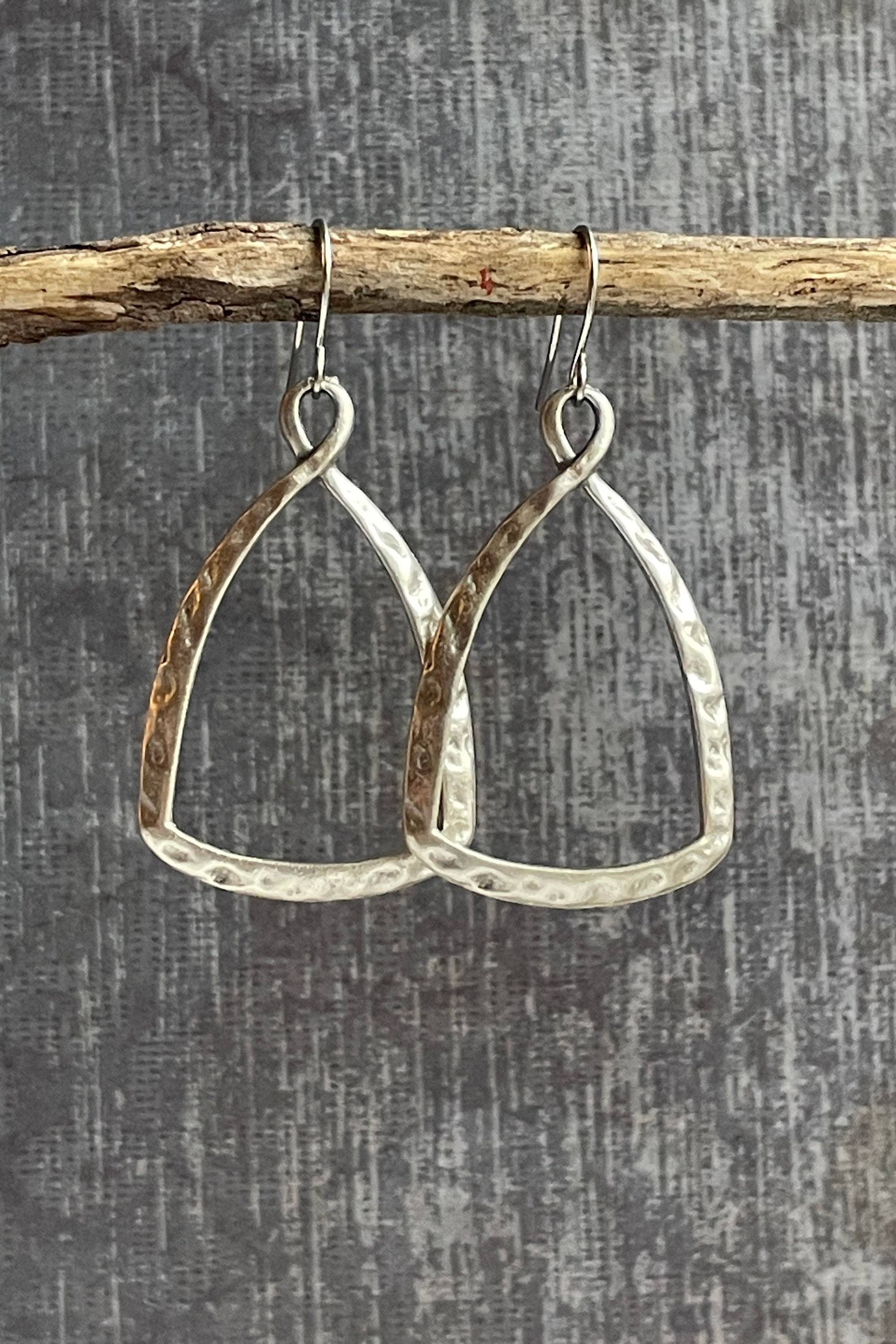 Silver Boho Earrings / Hammered Dangle Earrings / Large Boho Earrings ...