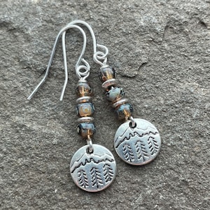 Rustic Silver Forest Earrings / Amber and Silver Dangle Earrings / Boho Earring / Mountain ...