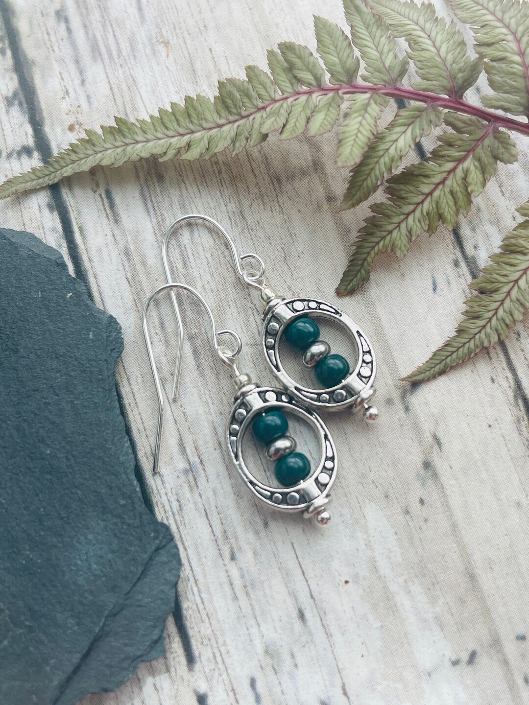 Silver Boho Earrings / Rustic Silver and Blue Earrings / Blue Dangle ...