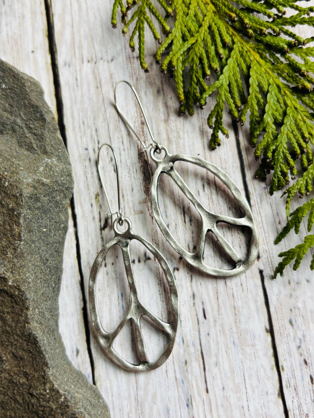 Big Peace Sign Earrings / Large Silver Dangle Earrings / Boho Peace ...