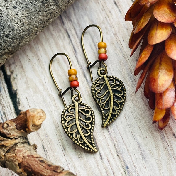 Rustic Leaf Earrings - Etsy