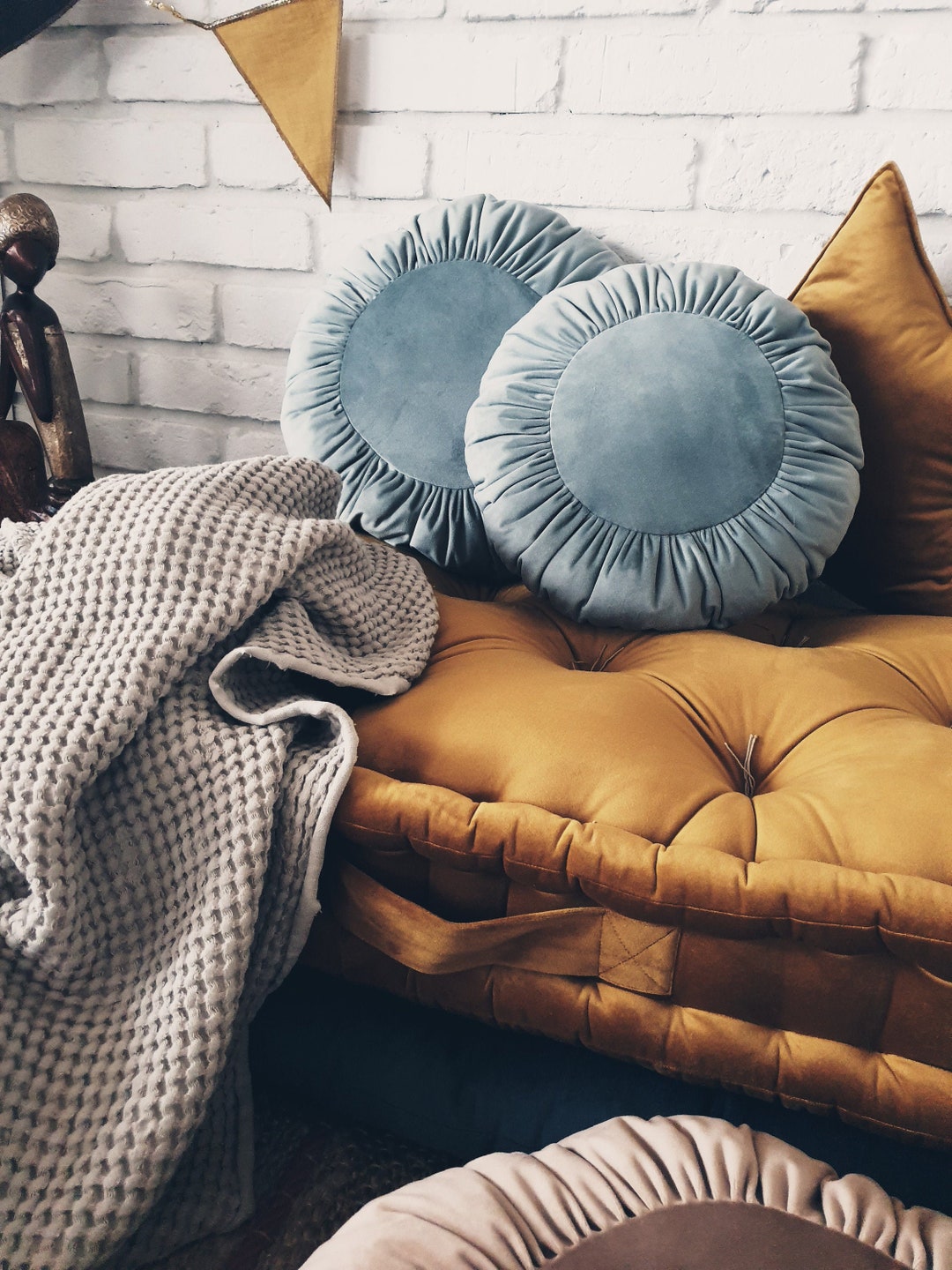 Round Velvet Pillow Round Cushion - COLORS - Etsy