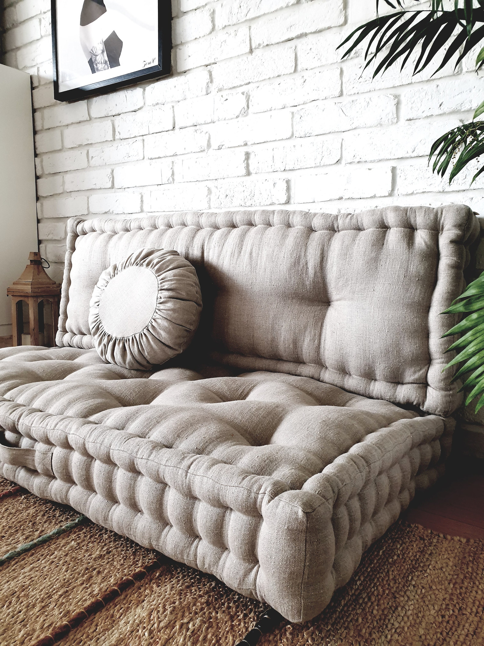 Linen Sofa Floor Sofa: Floor Cushion French Style Seat With - Etsy