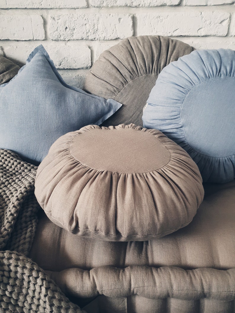 Round Pillow , Linen Pillow, Stone Washed, Soft, Handmade Pillow ...