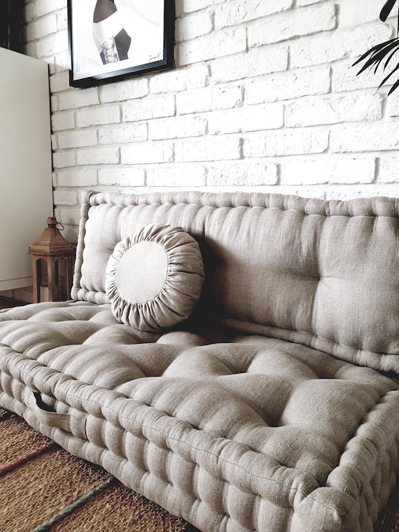Linen Sofa Floor Sofa Floor Cushion French Style Seat With Backrest Linen Floor Cushion NATURAL LINEN Etsy