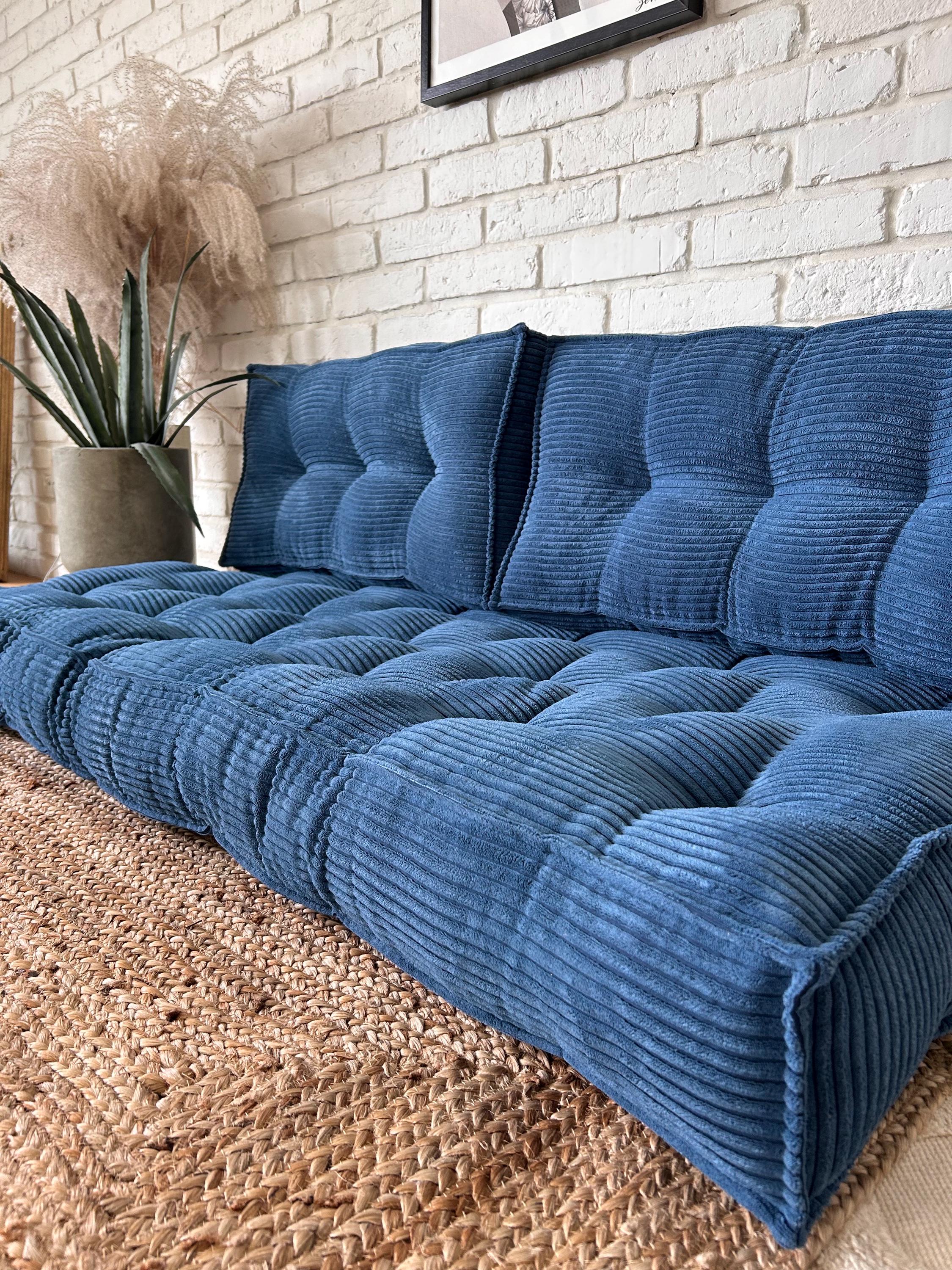 Blue corduroy sofa store