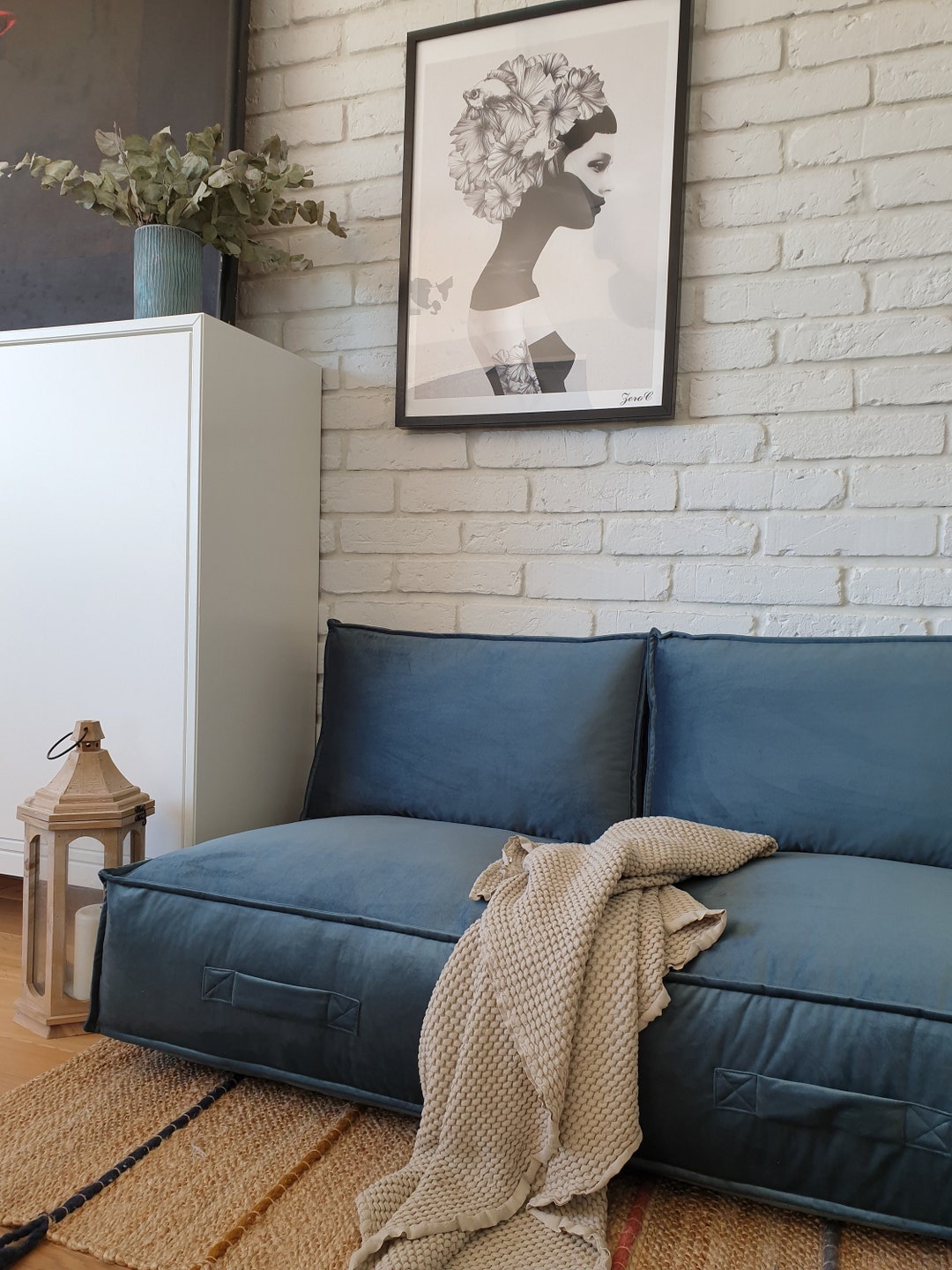 Floor Pouffe and Backrest, Floor Sofa, Moroccan Kilim Pouf, Vintage ...