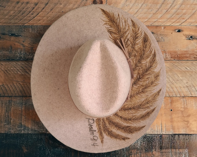 Hand Burned Wide Brim Felt Fedora Hat for Women, Western Hat, Rancher ...