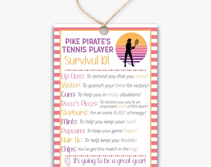 PRINTED Tennis Team Survival Kit Gift Tags | Large Survival Kit Treat ...