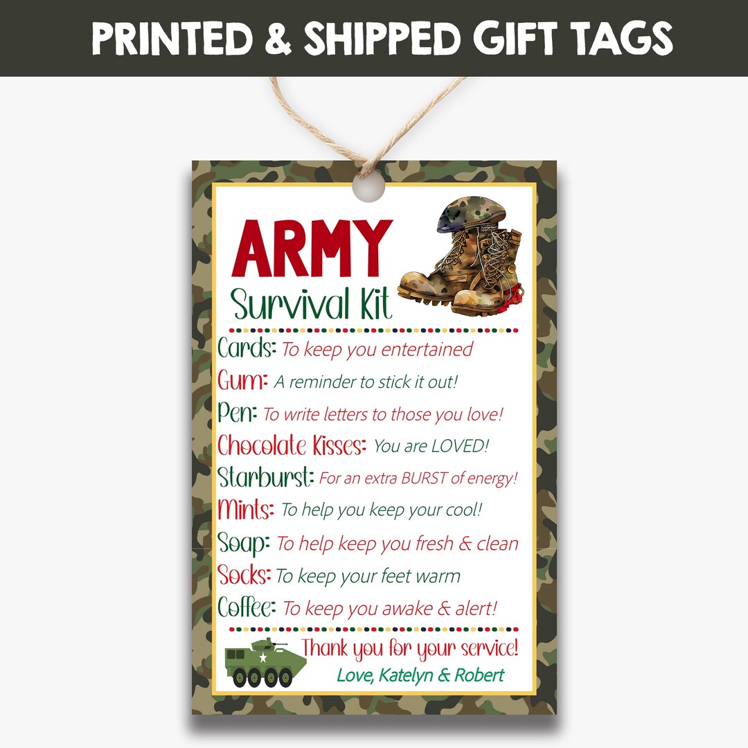 PRINTED Army Survival Kit Gift Tags Large Survival Kit Treat Tags ...