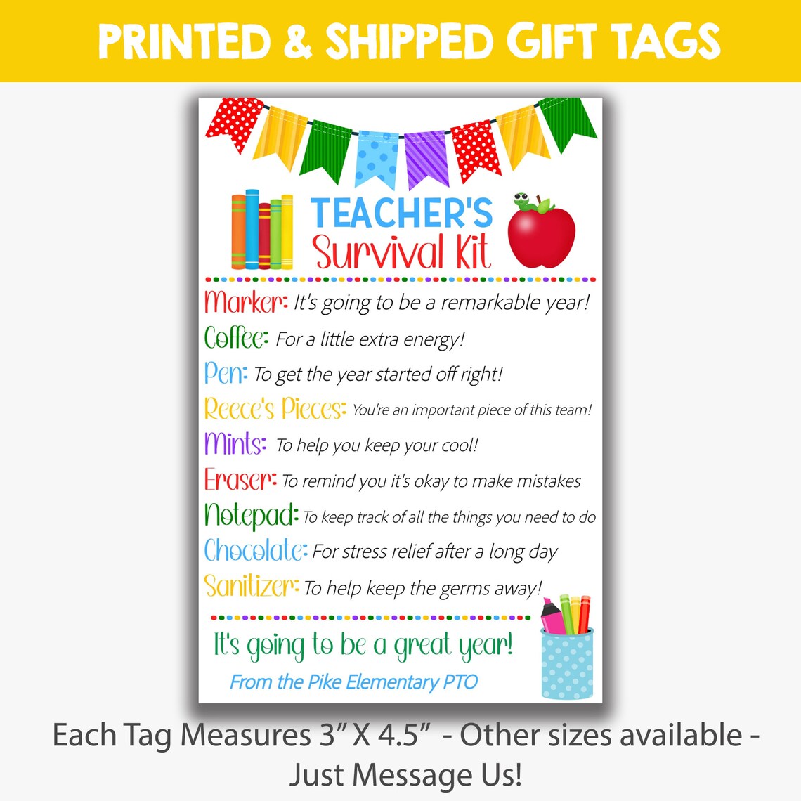 PRINTED Teacher's Survival Kit Gift Tags | Large Survival Kit Treat ...