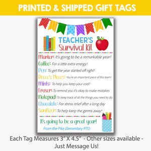 PRINTED Teacher's Survival Kit Gift Tags | Large Survival Kit Treat ...