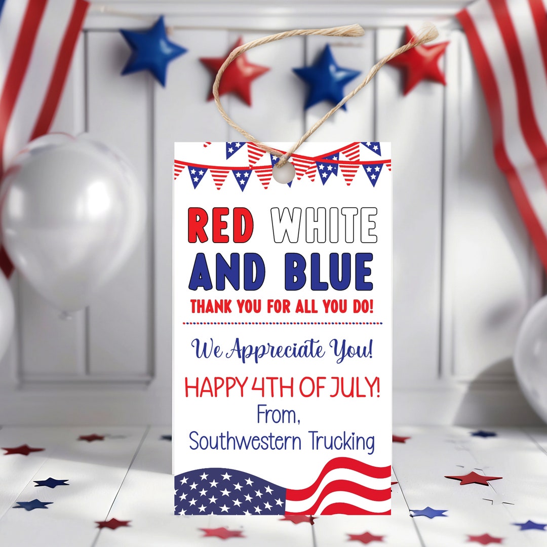Printed Fourth of July Appreciation Gift Tag | Red White & Blue Thank ...