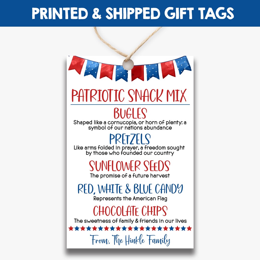 PRINTED Patriotic Snack Mix Tags | Fourth of July Treat Bag Tags ...