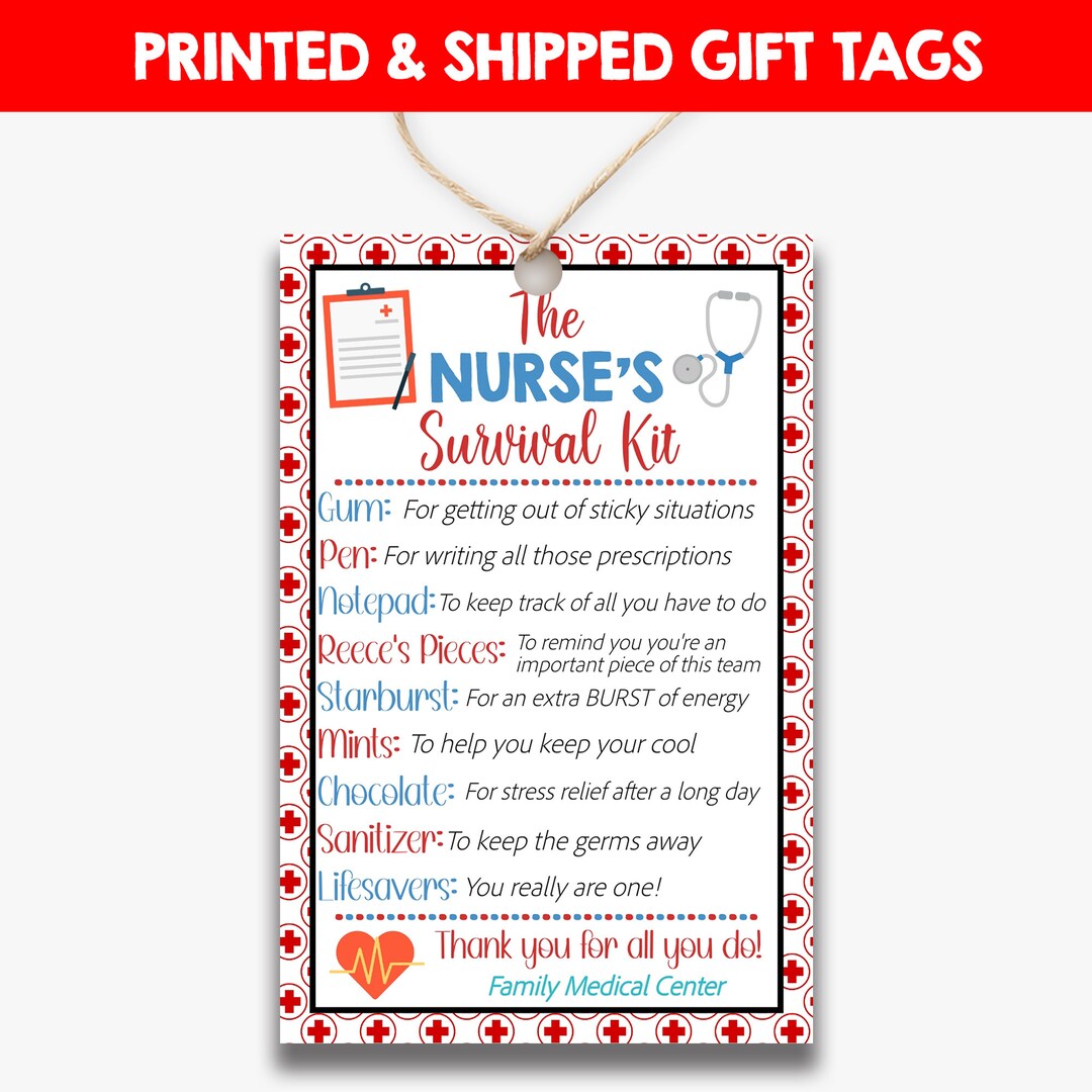 PRINTED Nurse's Survival Kit Gift Tags | Large Survival Kit Treat Tags ...