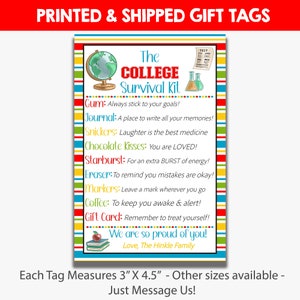 PRINTED College Survival Kit Gift Tags | Large Survival Kit Treat Tag ...