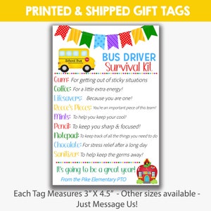 PRINTED Bus Drivers Survival Kit Gift Tags | Large Survival Kit Treat ...