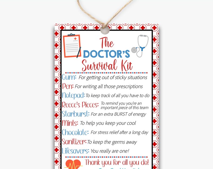 PRINTED Doctor's Survival Kit Gift Tags | Large Survival Kit Treat Tags ...
