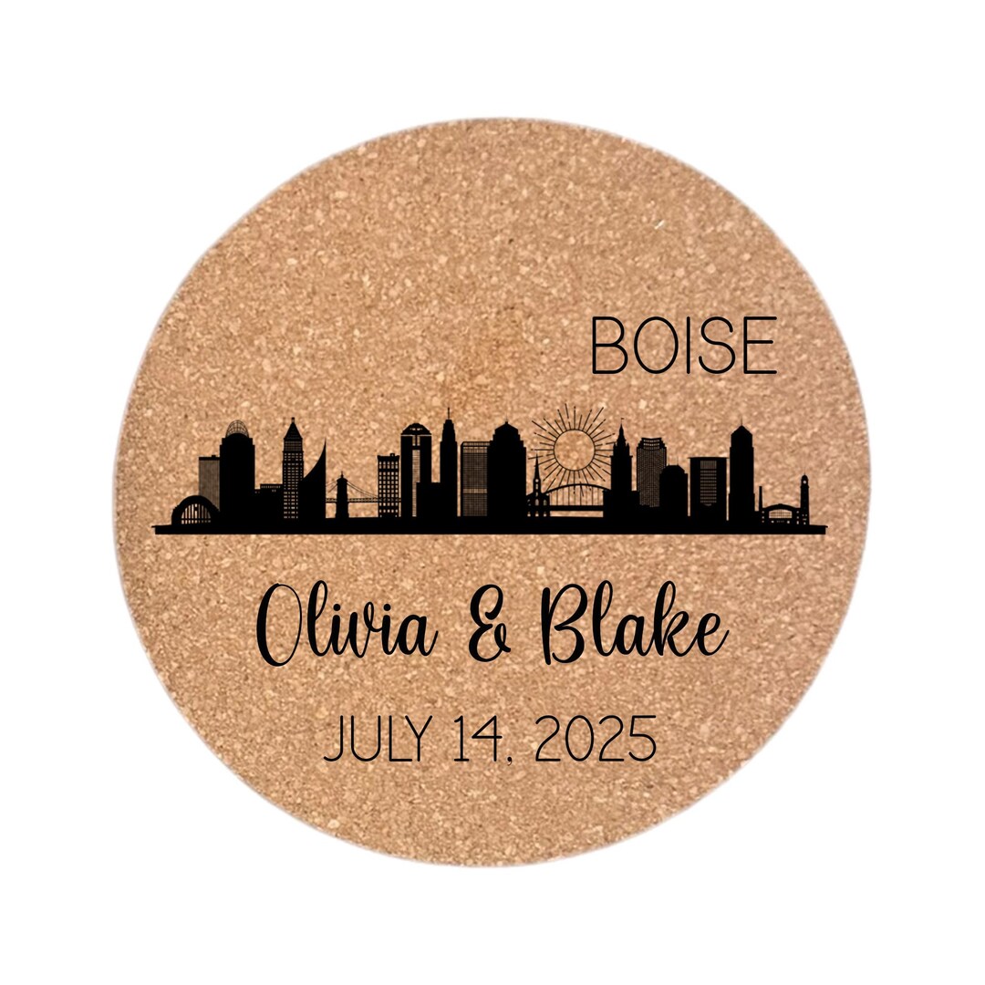 Personalized Boise Skyline Wedding Coasters – Bulk Custom Cork Coaster ...