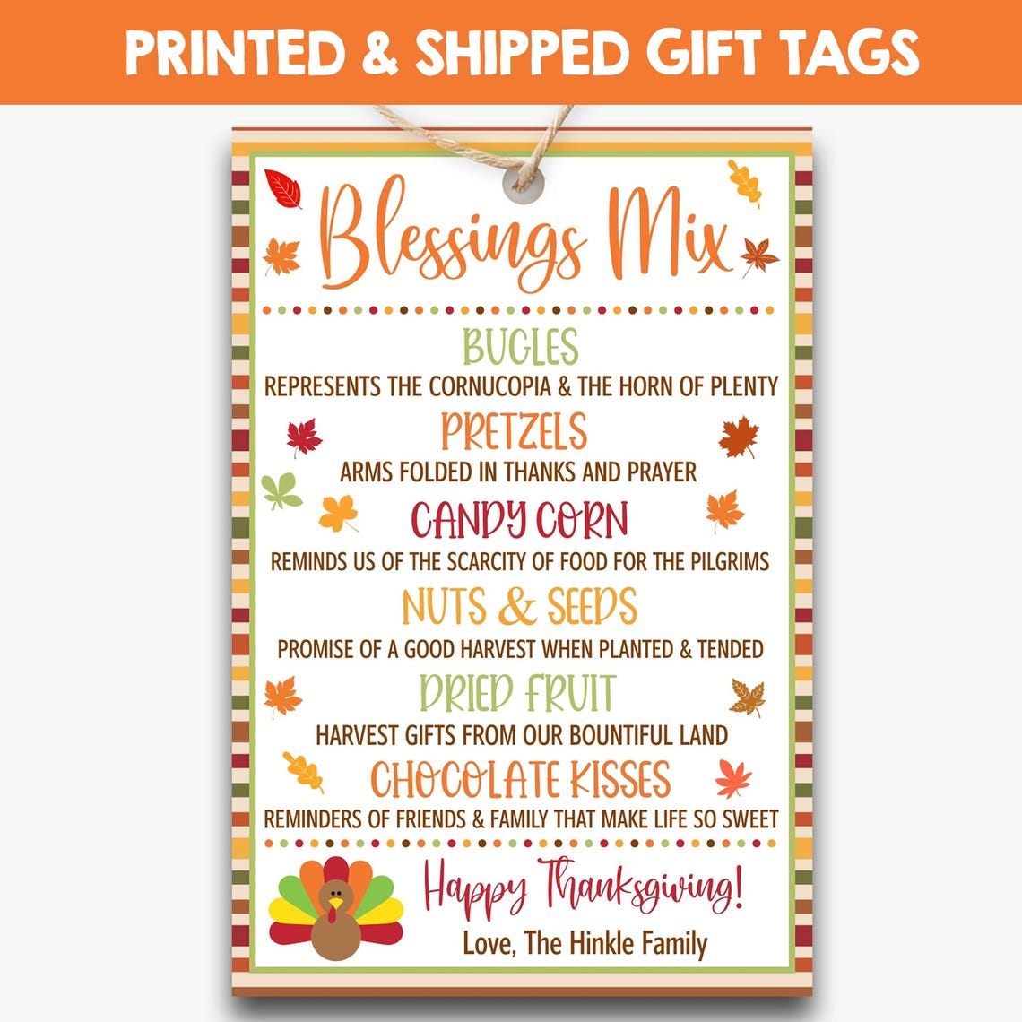 PRINTED Thanksgiving Blessings Mix Gift Bag Tag | Fall Trail Mix Treat ...