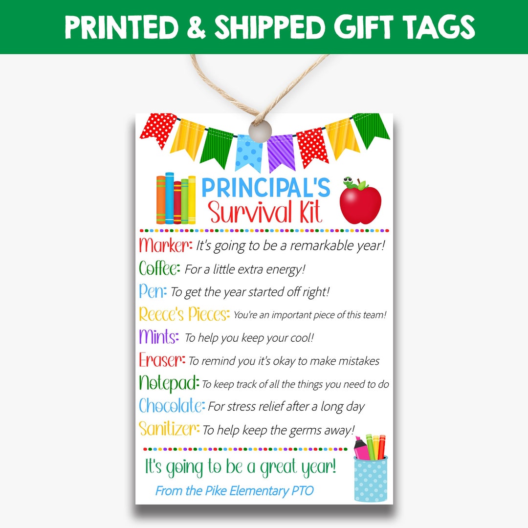 PRINTED Principal's Survival Kit Gift Tags | Large Survival Kit Treat ...