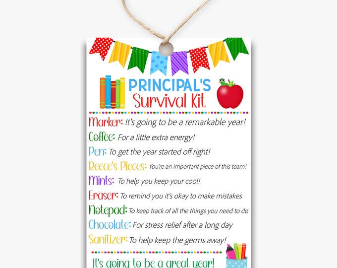PRINTED Principal's Survival Kit Gift Tags | Large Survival Kit Treat ...