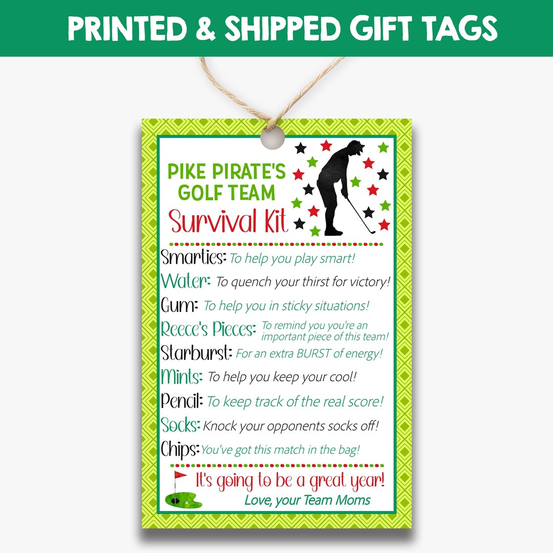 PRINTED Golf Team Survival Kit Gift Tags | Large Survival Kit Treat ...
