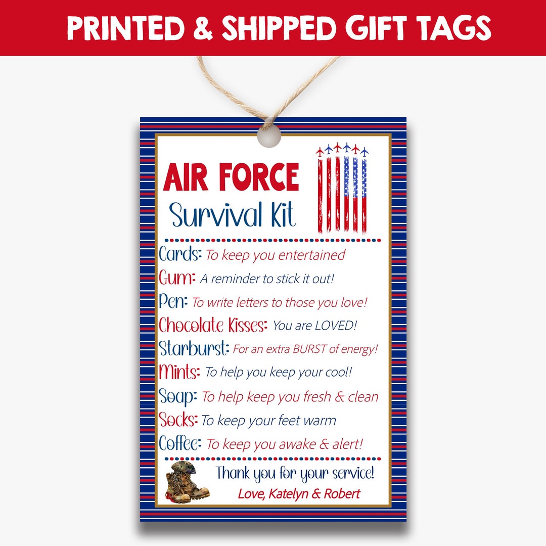 PRINTED Air Force Survival Kit Gift Tags Large Survival Kit Treat Tags ...