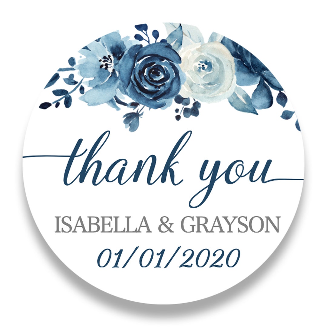 Personalized Blue Floral Wedding Favor Stickers - Set of 20 Printed ...