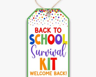 EDITABLE Pastel Back to School Survival Kit Treat Bag Tags | School ...
