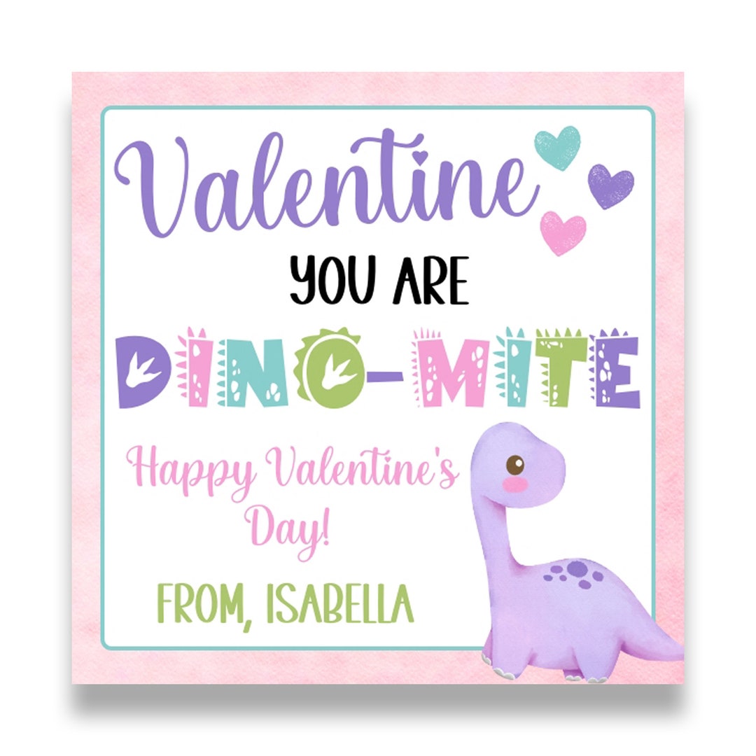 Set of 20 Customized Square Dinosaur Themed Valentine Favor Labels ...