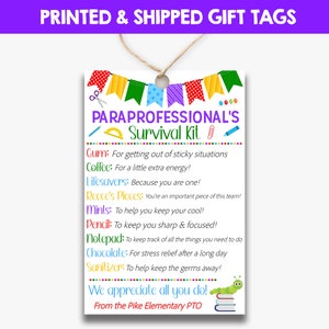 PRINTED Paraprofessional Survival Kit Gift Tags | Large Survival Kit ...