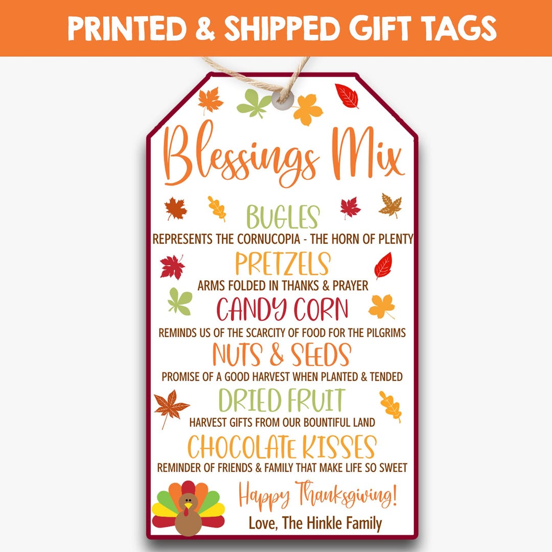 PRINTED & SHIPPED Blessings Mix Gift Bag Tags | Thanksgiving Treat Bag ...