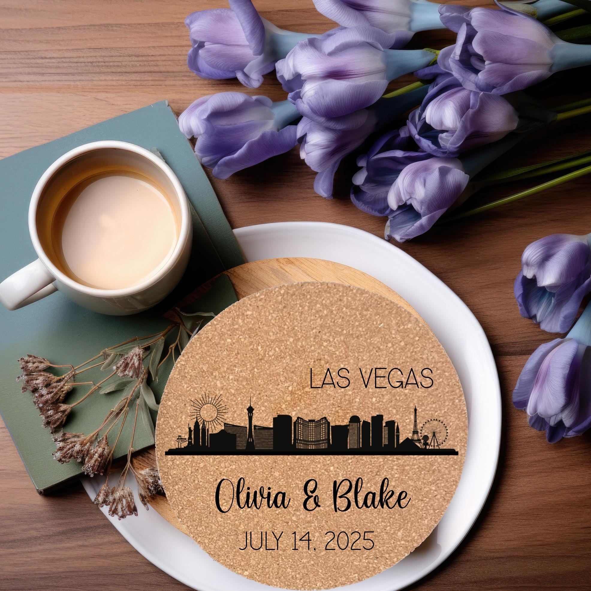 Personalized Las Vegas Skyline Wedding Coasters – Bulk Custom Cork ...
