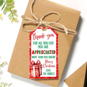 PRINTED Christmas Appreciation Gift Tags | Thank You for All You Do ...