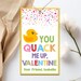 Printed Set of You Quack Me up Kid's Valentine's Day Treat Bag Tags ...