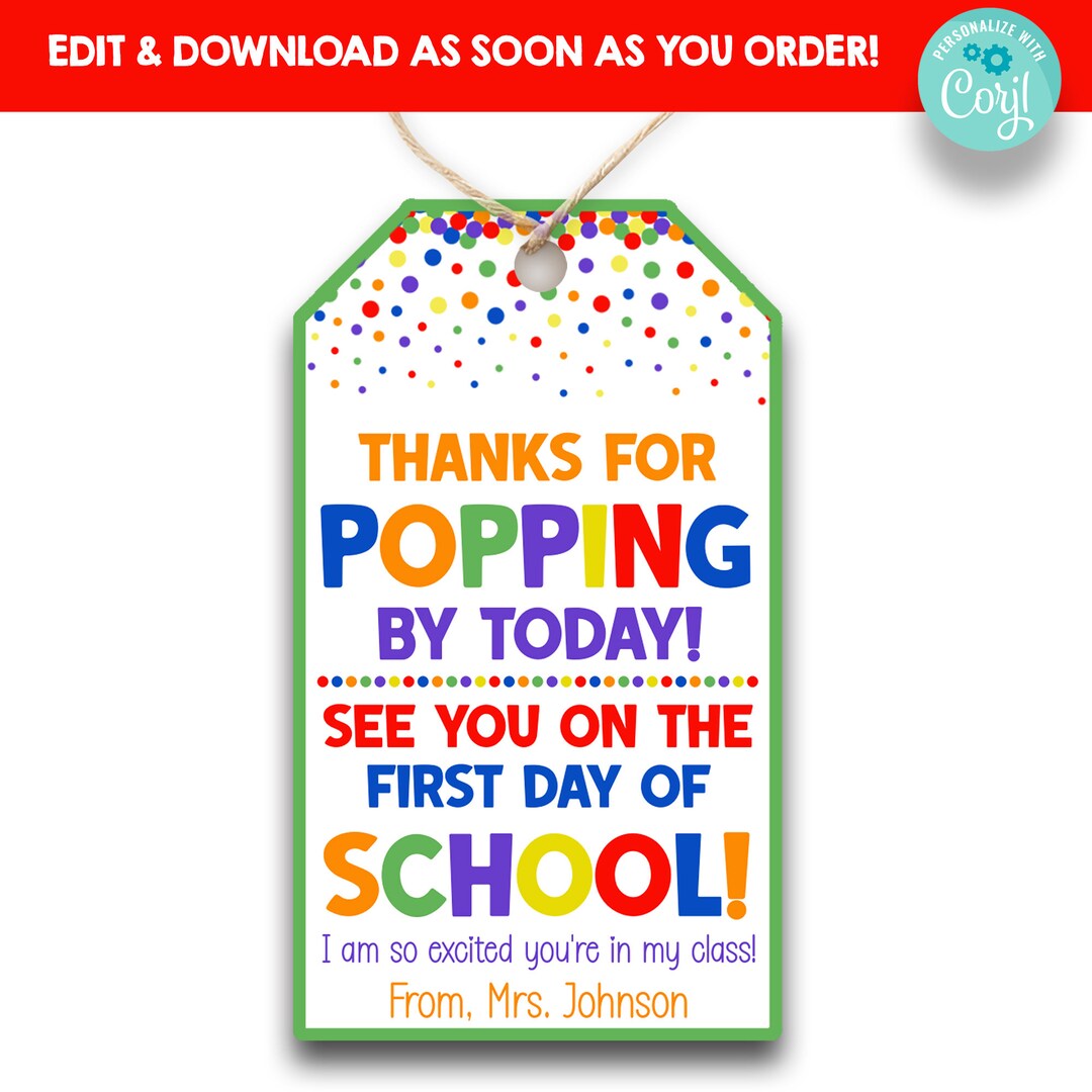 PRINTED Thanks for Popping by Back to School Kid's Treat Bag Tags ...