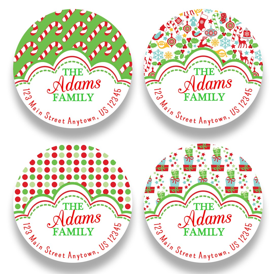 Personalized Red and Green Christmas Themed Return Address Label - Set ...