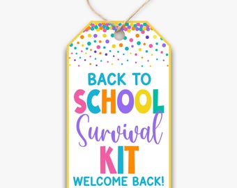 EDITABLE Pastel Back to School Survival Kit Treat Bag Tags | School ...