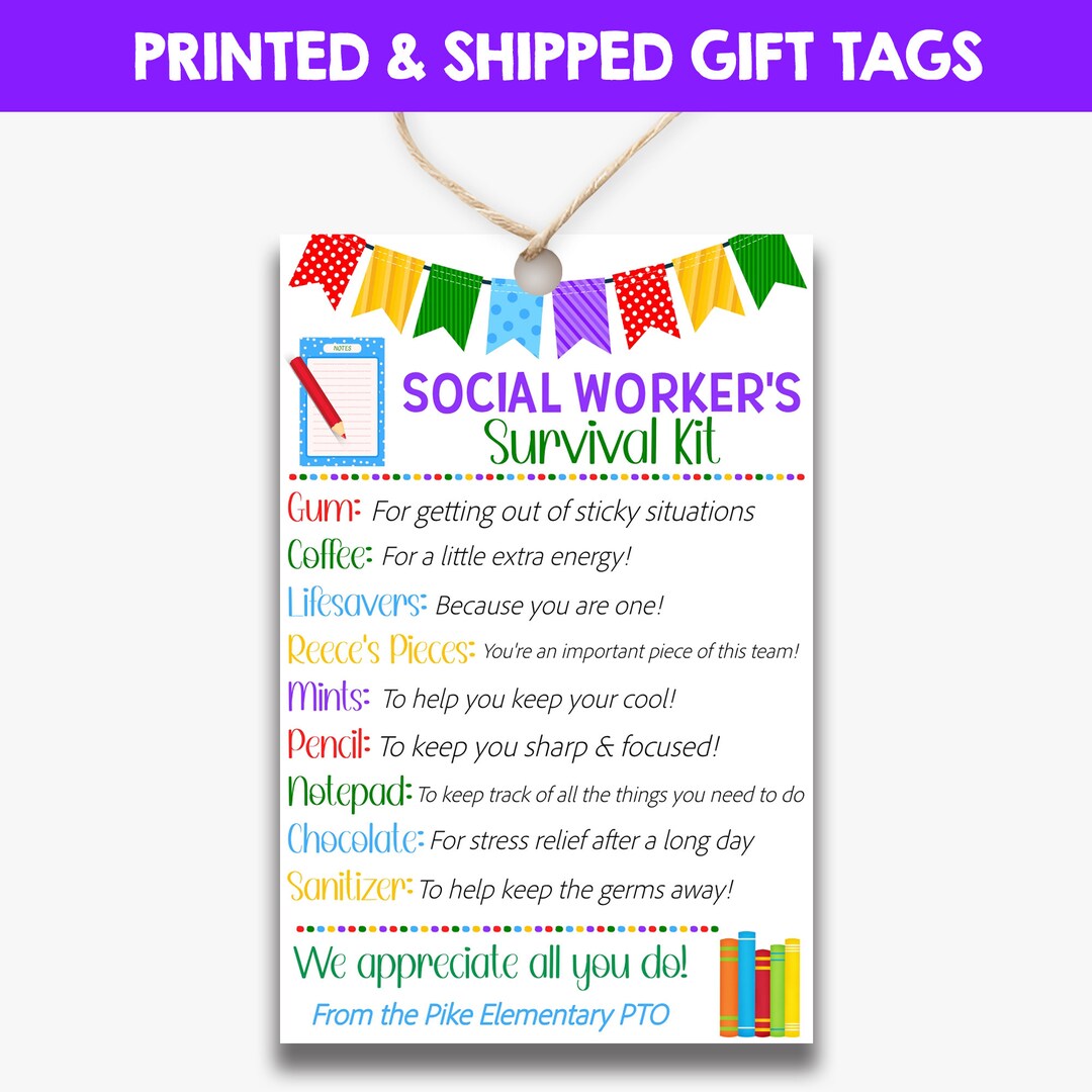 PRINTED Social Worker's Survival Kit Gift Tags | Large Survival Kit ...