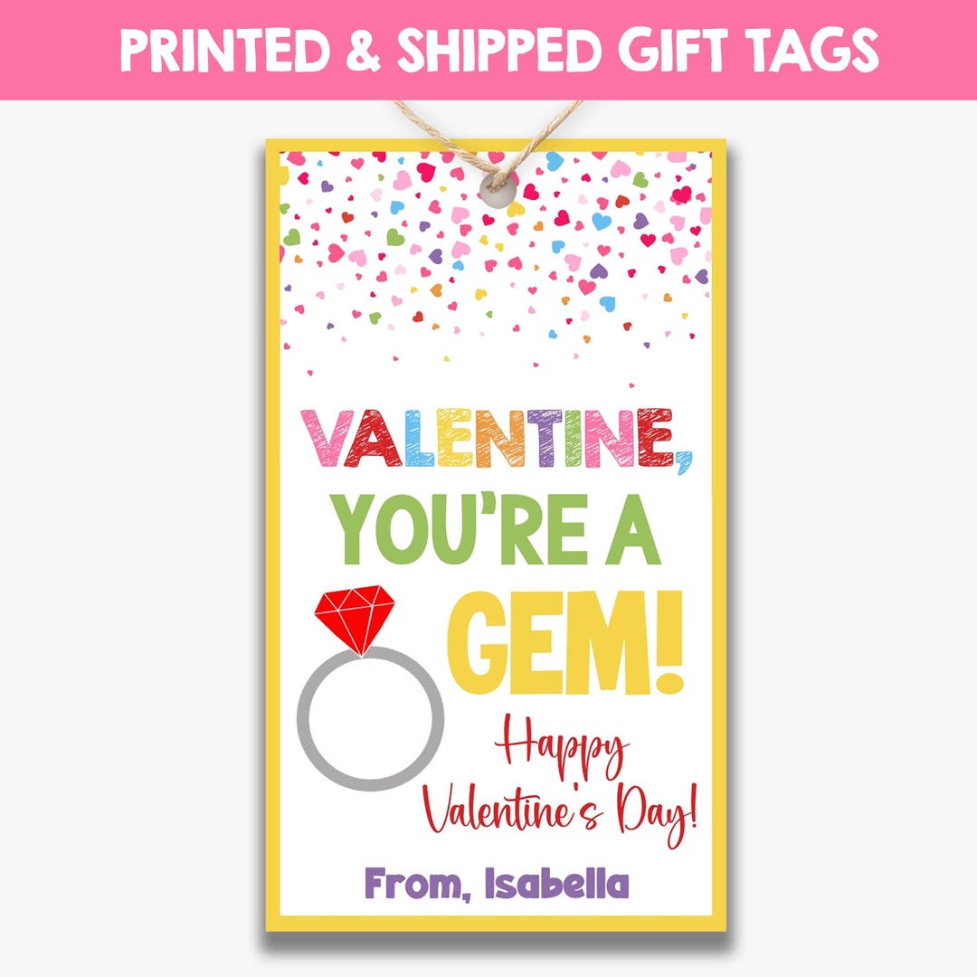 Printed Set of Valentine You're a Gem Treat Bag Tags | Ring Pop ...