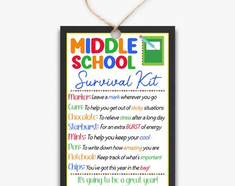 PRINTED Freshman Year Survival Kit Gift Tags Large Survival Kit Treat ...