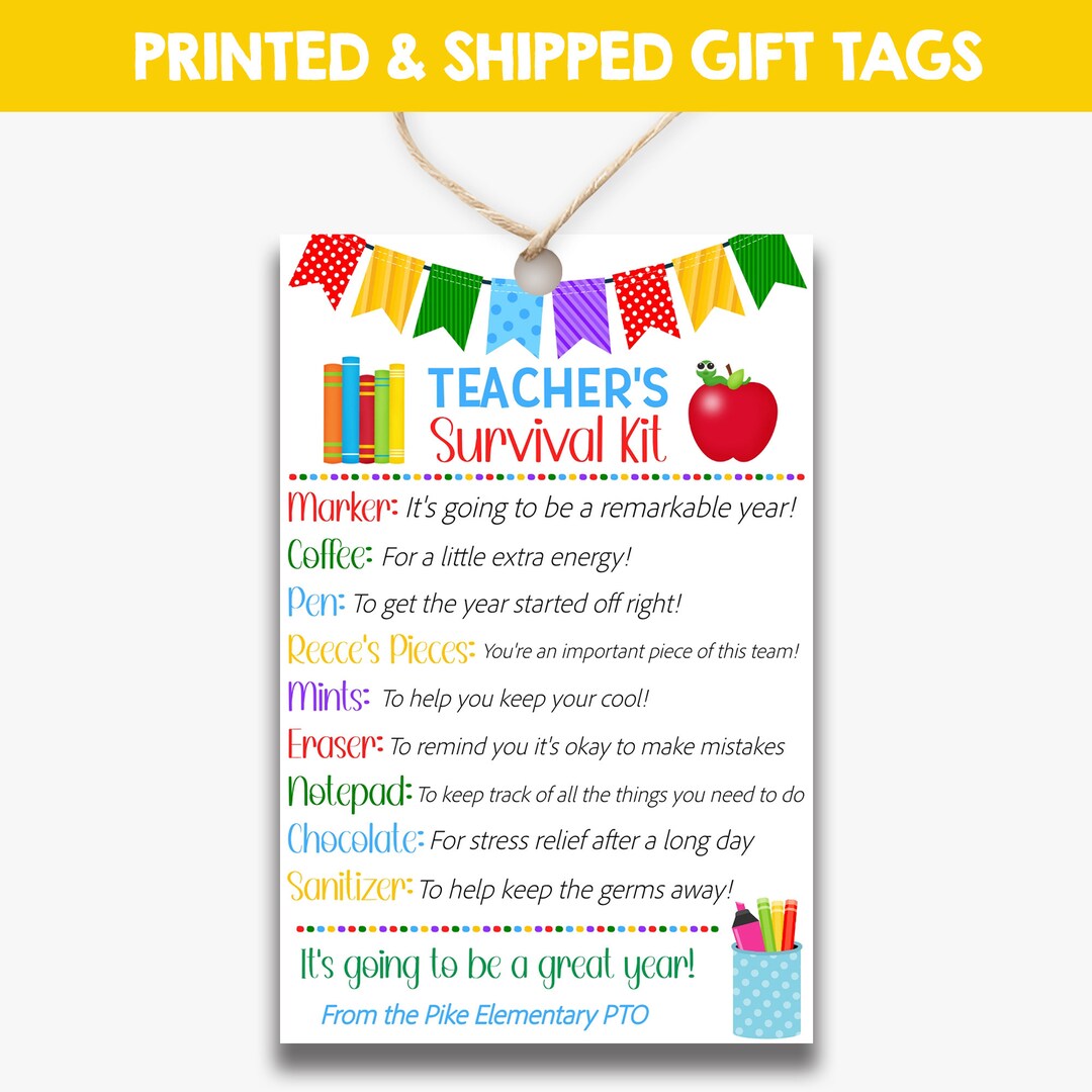 PRINTED Teacher's Survival Kit Gift Tags | Large Survival Kit Treat ...