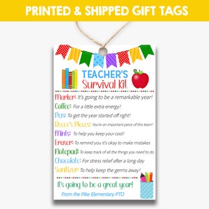 PRINTED Teacher's Survival Kit Gift Tags | Large Survival Kit Treat ...