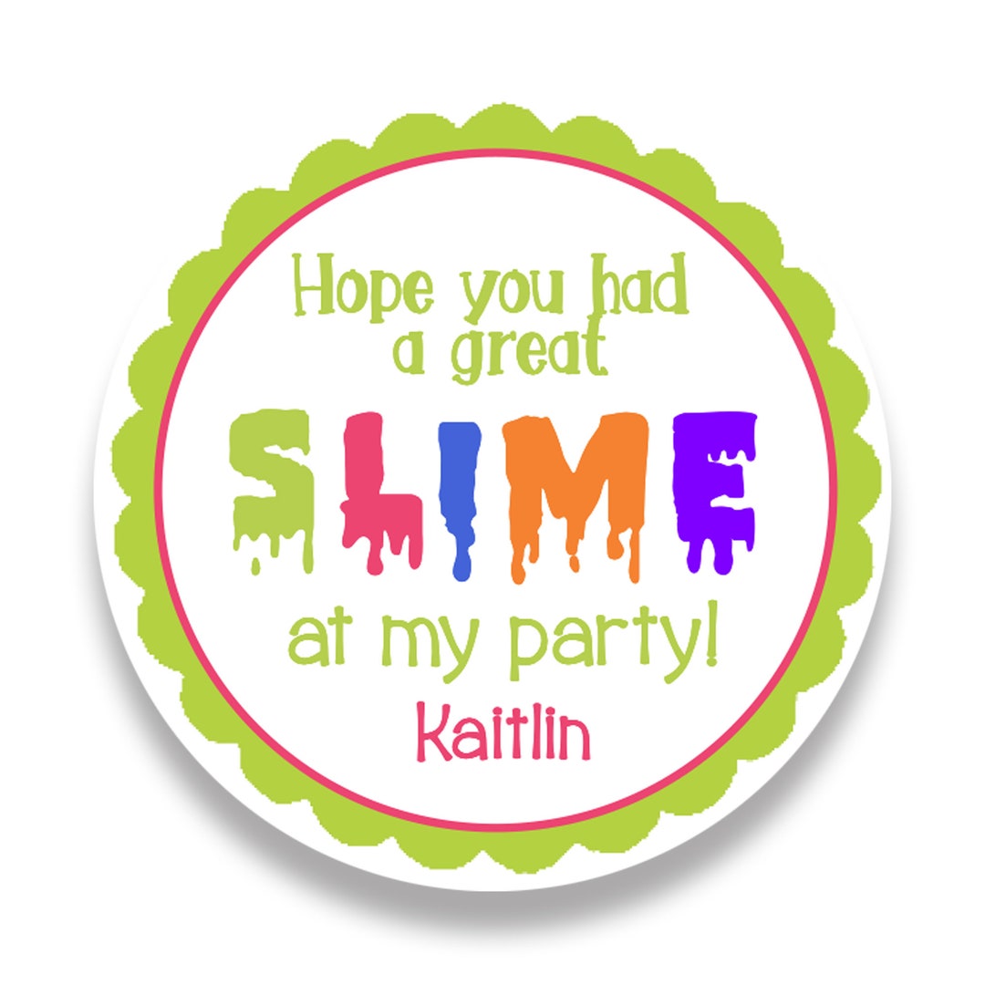 20 Customized Round Slime Birthday Party Favor Stickers - Personalized ...