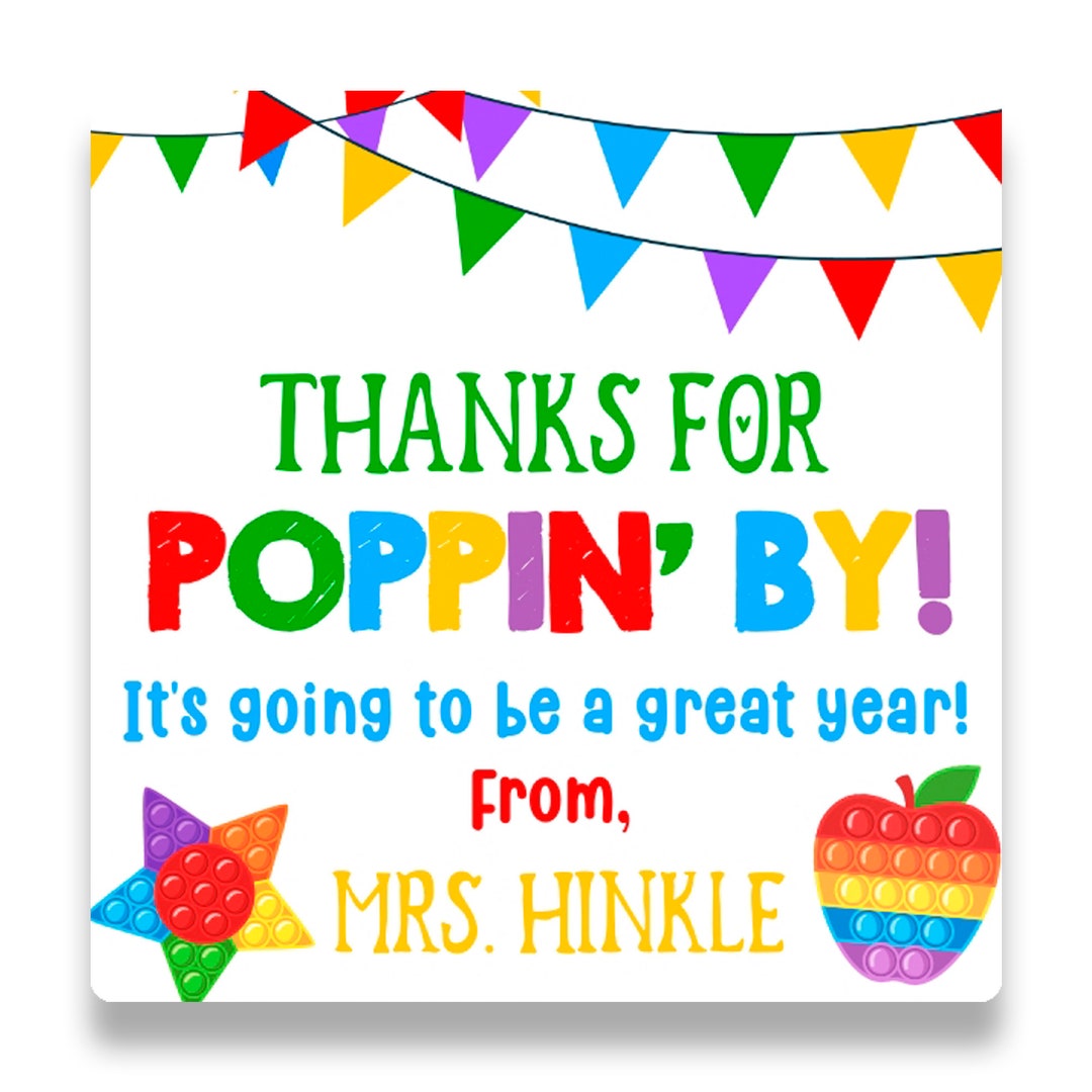 Set of 20 Customized Square Thanks for Poppin' by School Labels | Pop ...