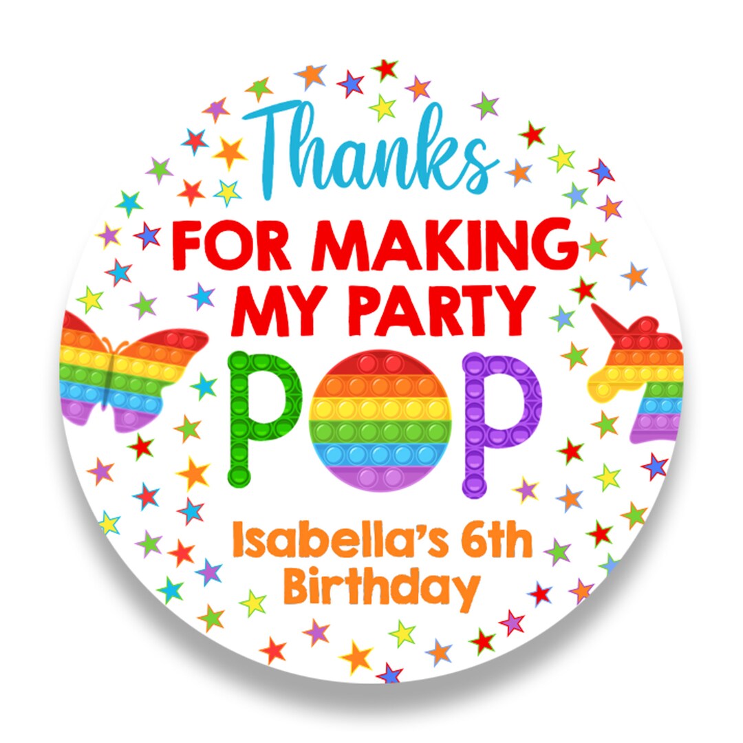 Set of 20 Printed Pop It Birthday Favor Stickers | Thanks for Making My ...