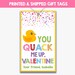 Printed Set of You Quack Me up Kid's Valentine's Day Treat Bag Tags ...